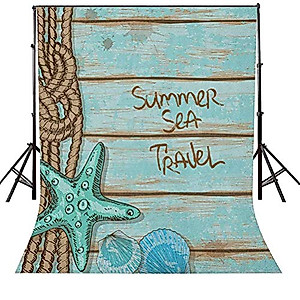 6x9 FT Starfish Vinyl Photography Background Backdrops,Summer Season Sea Travel Retro Boards of Ship Deck Rope Scallops Background for Child Baby Shower Photo Studio Prop Photobooth Photoshoot