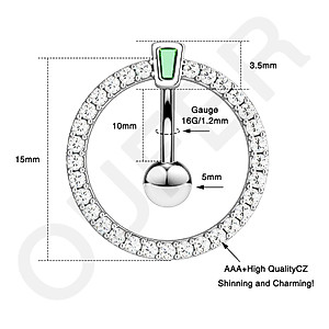 OUFER Circular Reverse Belly Button Rings, 14G Clear CZ Belly Rings, 316L Stainless Steel Navel Piercing Jewelry, Curved Barbell Belly Piercing Jewelry For Women Men