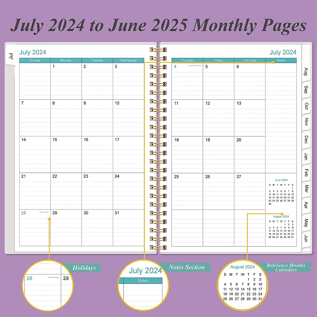 2024-2025 Appointment Book & Planner - A5 2024-25 Daily Hourly Planner from July 2024 - June 2025, Weekly Appointment Book with 30-Minute Interval, Medium 6.4" x 8.5", Purple