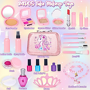Pretend Makeup for Toddlers, Kids Pretend Makeup Kit for Girls Fake Makeup Toys with Cosmetic Bag, Play Makeup for Little Girls Age 3 4 5 6 7 Christmas Birthday Gifts Toys (Fake Makeup)