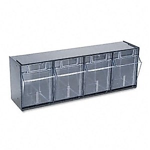 deflect-o : Tilt Bin Plastic Storage System with Four Bins, 23 5/8 x 6 5/8 x 8 1/8, Black -:- Sold as 2 Packs of - 1 - / - Total of 2 Each