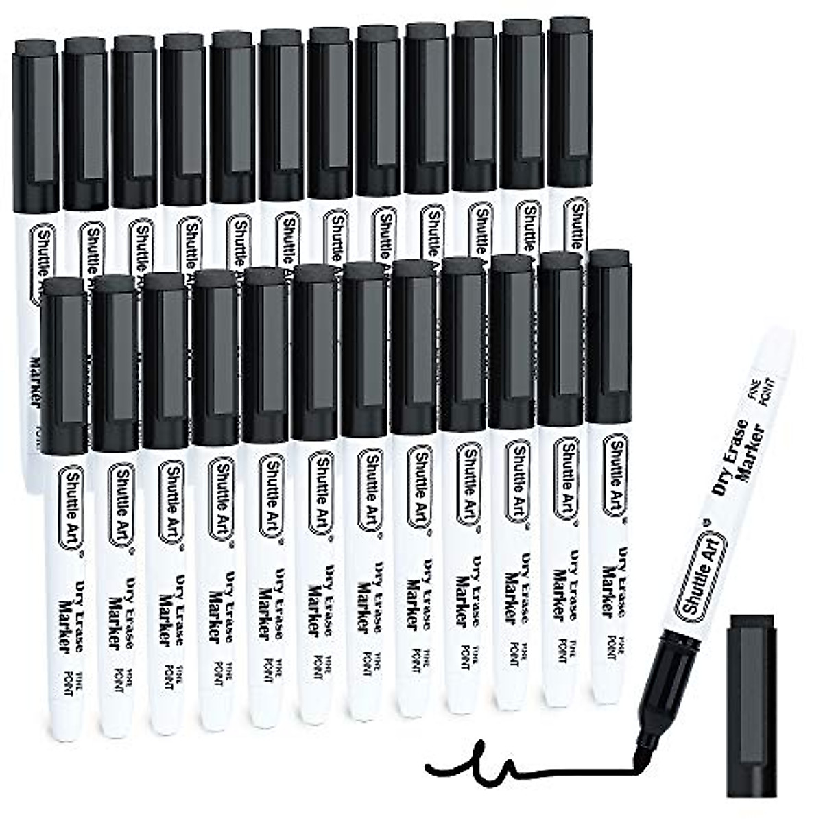 Shuttle Art Dry Erase Markers, 25 Pack Black Magnetic Whiteboard Markers with Erase, Fine Point Dry Erase Markers Perfect for Writing on Dry-Erase Whiteboards Mirrors Glasses for School Office Home