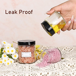 24 Pack 4 oz Glass Jars with lids, Clear Cosmetic Jars with Inner Liners and Black Lids, Lotion Jars, Candle Making Jars for Lotions, Scrubs and Cosmetic, Lables and Spatulas Include