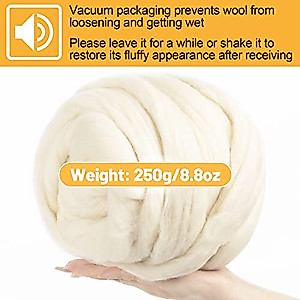Natural Wool Roving - 8.8 oz Fibre Wool Yarn Roving Needle Felting Wool Hand Spinning for Beginners Adult Wool Felting Yarn Supplies DIY Craft Materials - Beige