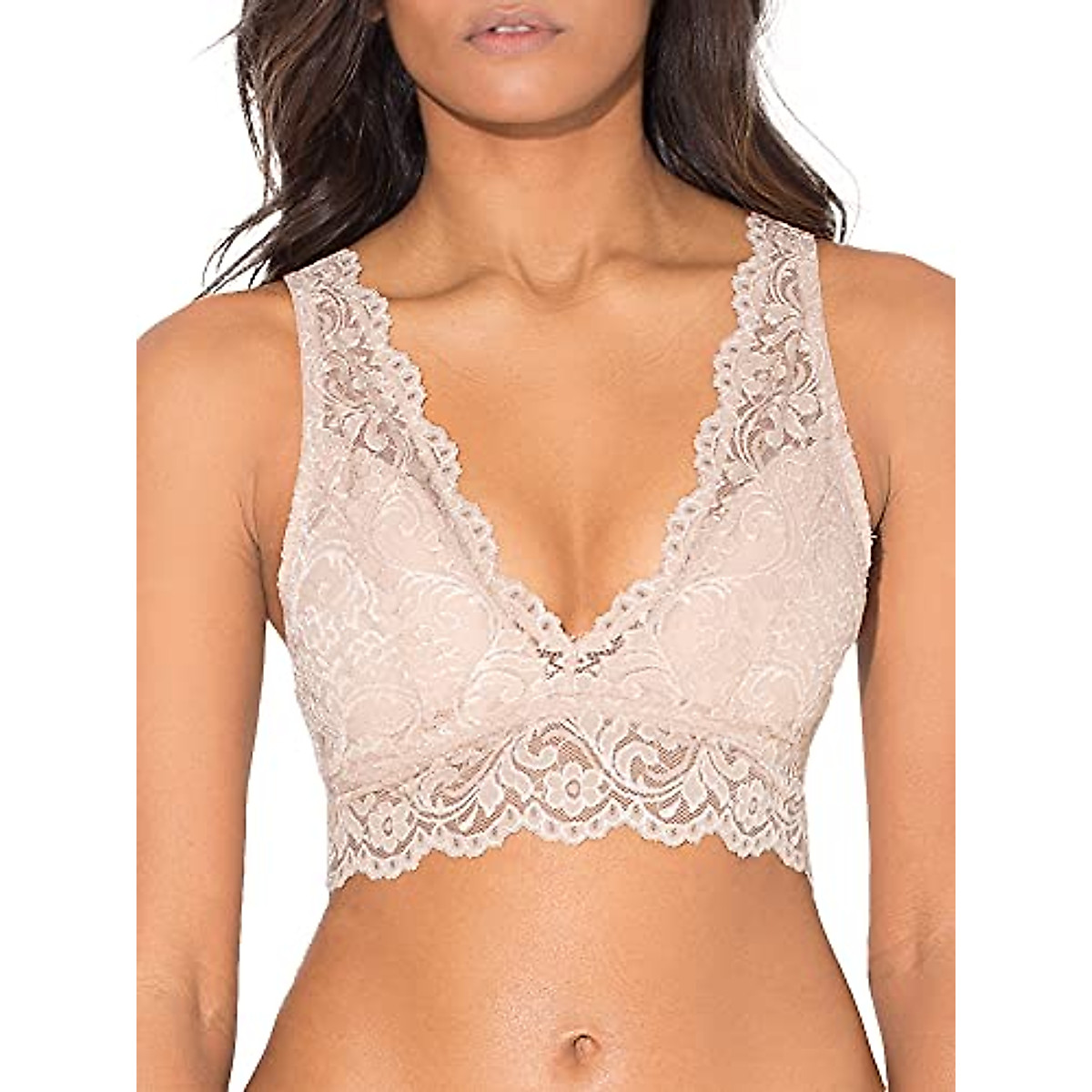 Smart & Sexy Women's Signature Lace Deep V Neck Wireless Bralette, Bralettes For Women With Support, Bralettes and Bralette Pack In the Buff/White/Black M