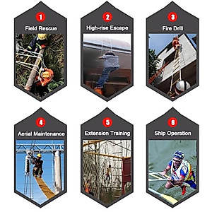 WDFYJ Emergency Fire Escape Ladder Flame Resistant Safety Rope Ladder with Hooks， Fast to Deploy & Easy to Store Withstand Weight up to 2000 pounds(16F/5M)