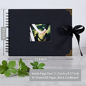 Scrapbook Album, 11.4x8.5 Inch Photo Album Book with 40 Double Sided Black Thickened Kraft Paper and Metal Corner Protector, Woisut DIY Scrapbook for Anniversary Wedding Family Baby Shower Graduation