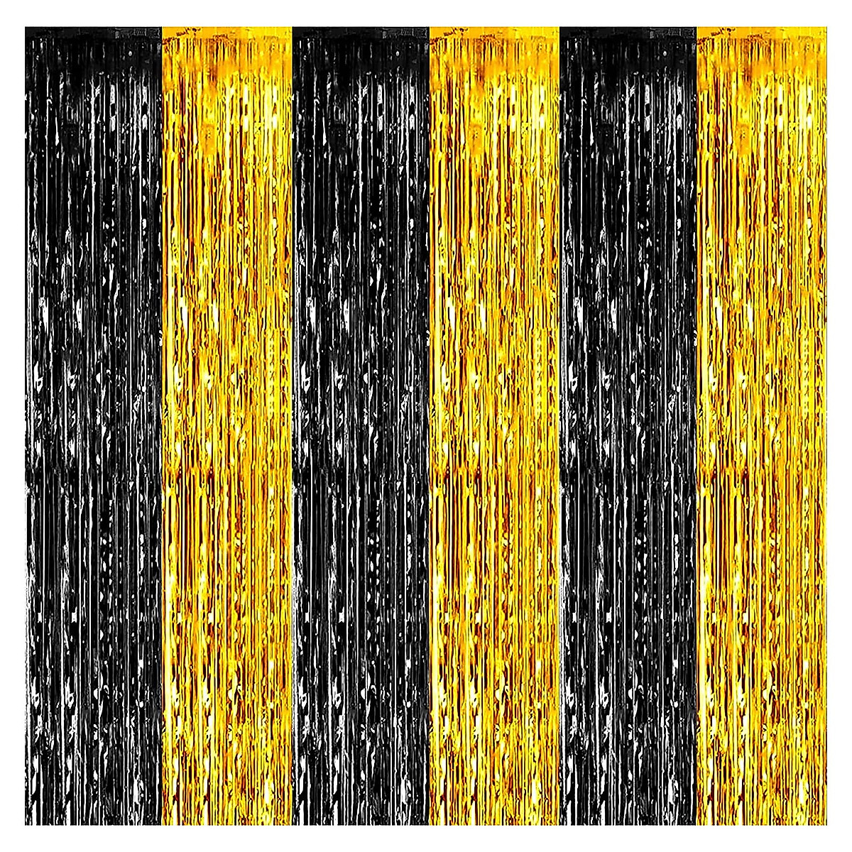 Ohiyoo 5 Pack Black and Gold Fringe Curtain Backdrop 3.2ft x 8.2ft Metallic Tinsel Foil Fringe Curtains for Photo Booth Props Birthday Party Decorations Wedding Graduation Carnival Party Decorations
