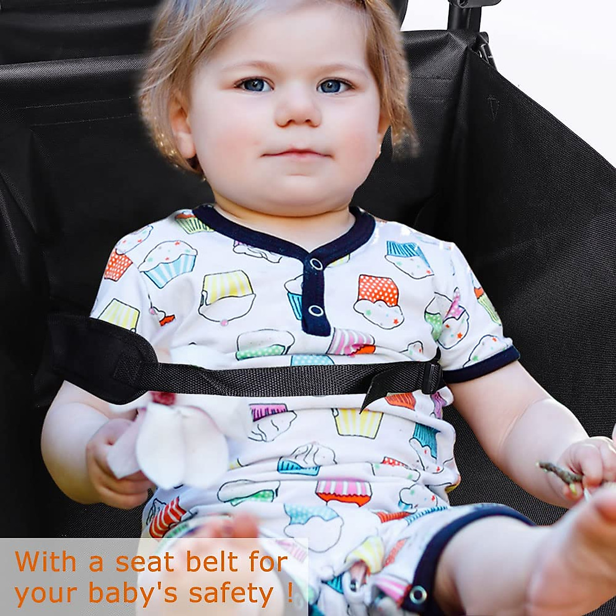 Swity Home Kids Wagon Stroller Wagons with Canopy, Seat Belt, Wheel Locks, Adjustable Handles - Firm Toddler Baby Wagon Collapsible Camping Cart Push Wagon Beach Cart for Picnic Camping