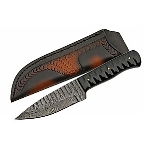 SZCO Supplies Damascus Steel Horn Shark Tooth Knife Hunting Knife