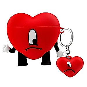 Bad& Bunny Merch,Case for AirPods 1&2, un Verano sin ti Cartoon Cute Design Soft Protective Cover with Keychain Compatible with AirPods 1st and 2nd for Women and Man (Red Heart)