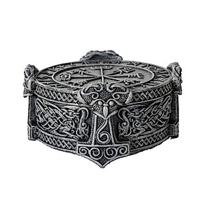 Pacific Giftware Norse Viking Vegviser Runic Compass Knotwork Thor Hammer Trinket Box Sculptural Decor 5 inch Diameter