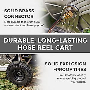 Giraffe Tools Stainless Steel Hose Reel, Hose Reel Cart With Wheels, Heavy Duty Water Hose Reel, 150-Feet 5/8" Hose Capacity for Outside Garden & Yard