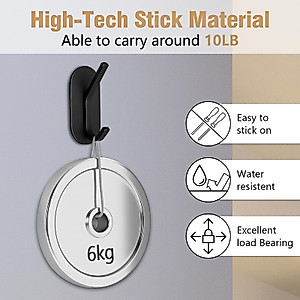 Self Adhesive Hooks for Wall, 4 Pack Wall Hooks for Hanging Coat Door Hook Towel Racks for Bathroom Stainless Steel Shower Heavy Duty Robe Hook for Towel, Coat, Robe, Cloth, Hat (Black)