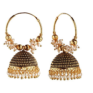 Efulgenz Indian Oxidized Jewelry for Navratri Oxidized Gold Tone Hoop Earrings Indian Bollywood Bridal Designer Jewelry Oxidized Traditional Jhumka Jhumki for Women
