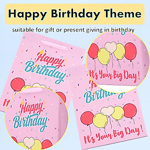 Ronvir 4Pcs Pink Gift Bags, Large Birthday Girl Gift Bags, Happy Birthday Gift Bags For Kids, Pink Gift Bags With Tissue Paper For Girls, 10x13x5 Inch