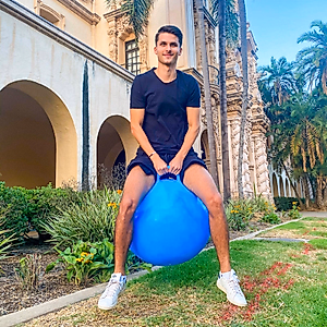 AppleRound Space Hopper Ball with Air Pump: 28in/70cm Diameter for Age 13 and Up, Kangaroo Bouncer, Hippity Hoppity Hop Ball for Teens Youths and Adults, Bouncy Ball with Handle, Cloud Colors (Blue)