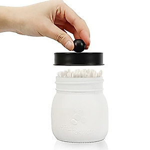 builightto White Glass Bathroom Apothecary Holder with lid,2 Pack Bathroom Canisters for Bath Salts,Mason Soap Dispenser,Apothecary Jars Set,Cotton Ball Cotton Swab Holder,Makeup,Toothbrush Holder