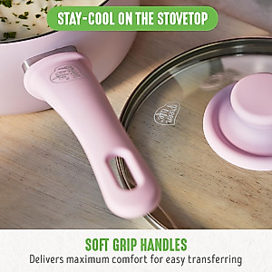 GreenLife Soft Grip Healthy Ceramic Nonstick, 16 Piece Cookware Pots and Pans Set, PFAS-Free, Dishwasher Safe, Soft Pink