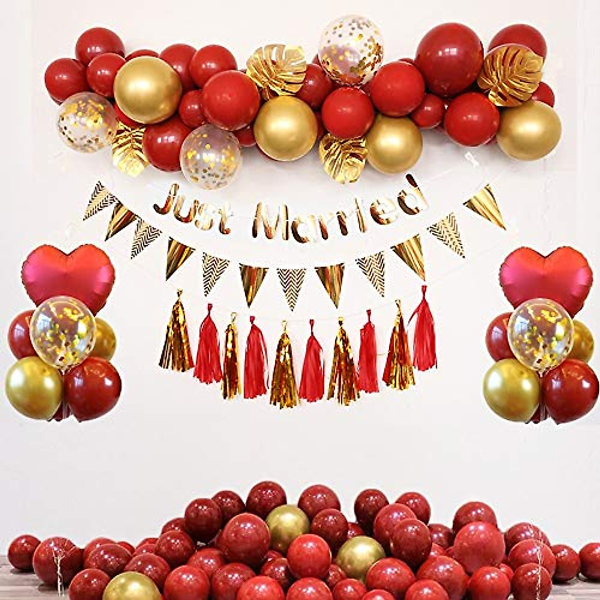 Red Balloons, 106pcs Balloon Garland Arch Kit, Red and Gold Balloons for Birthday Wedding Bridal Shower Bachelorette Engagement Anniversary Baby Shower Party Balloons Decoration
