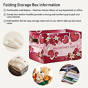 senya Valentine's Day Basket, Valentine's Day Beautiful Flowers and Hearts Foldable Fabric Collapsible Storage Bins Organizer Bag for Storage Clothes