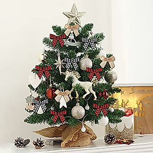 JOICE 120pcs Christmas Mini Burlap Bow Buffalo Plaid Bow for Craft，White and Black Checkered Bows Red and Black Gingham Ribbon Bows Farmhouse Home Decoration for Christmas Tree Gift Decorations (3 Colors)