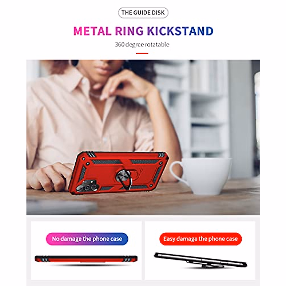 YZOK for Galaxy A32 5G Case,Samsung A32 5G Case, with HD Screen Protector,[Military Grade] Ring Car Mount Kickstand Hybrid Hard PC Soft TPU Shockproof Protective Case for Samsung Galaxy A32 5G (Red)