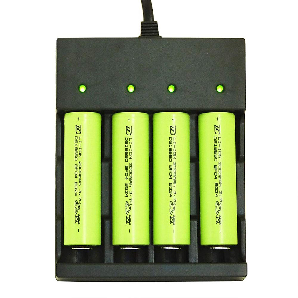ZYAMY USB Smart Battery Charger 4-Slot 5V for Rechargeable Batteries 3.7V Li-ion 10440, 14500, 16340, 16650, 14650, 13350, 18500, 18650, 26650
