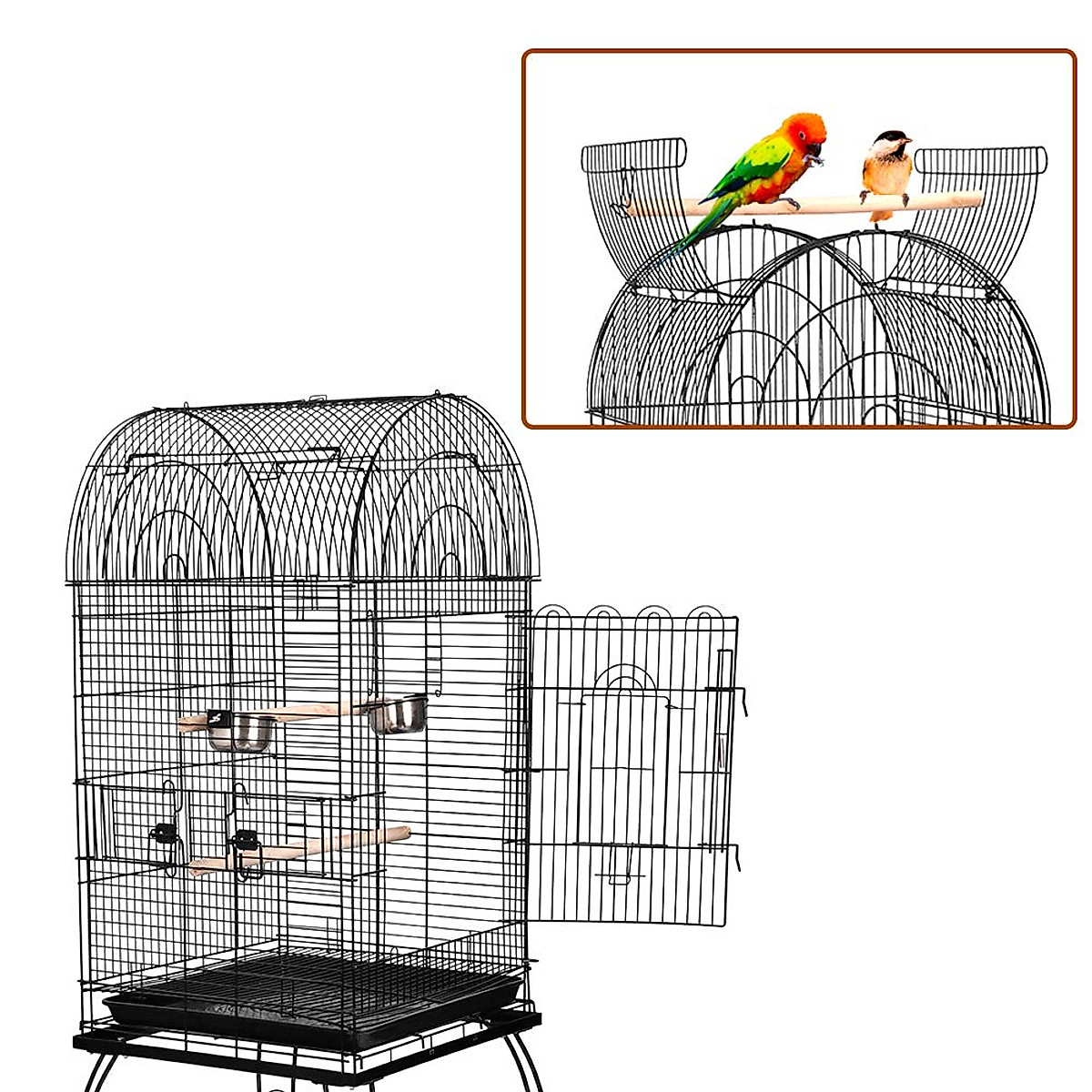 63.5 Inches Medium Bird Cage Open Top Parrot Cage with Detachable Stand, Rolling Wheels Lovebird Cockatiel Quaker Sun Parakeet Green-Cheek Conure Cage