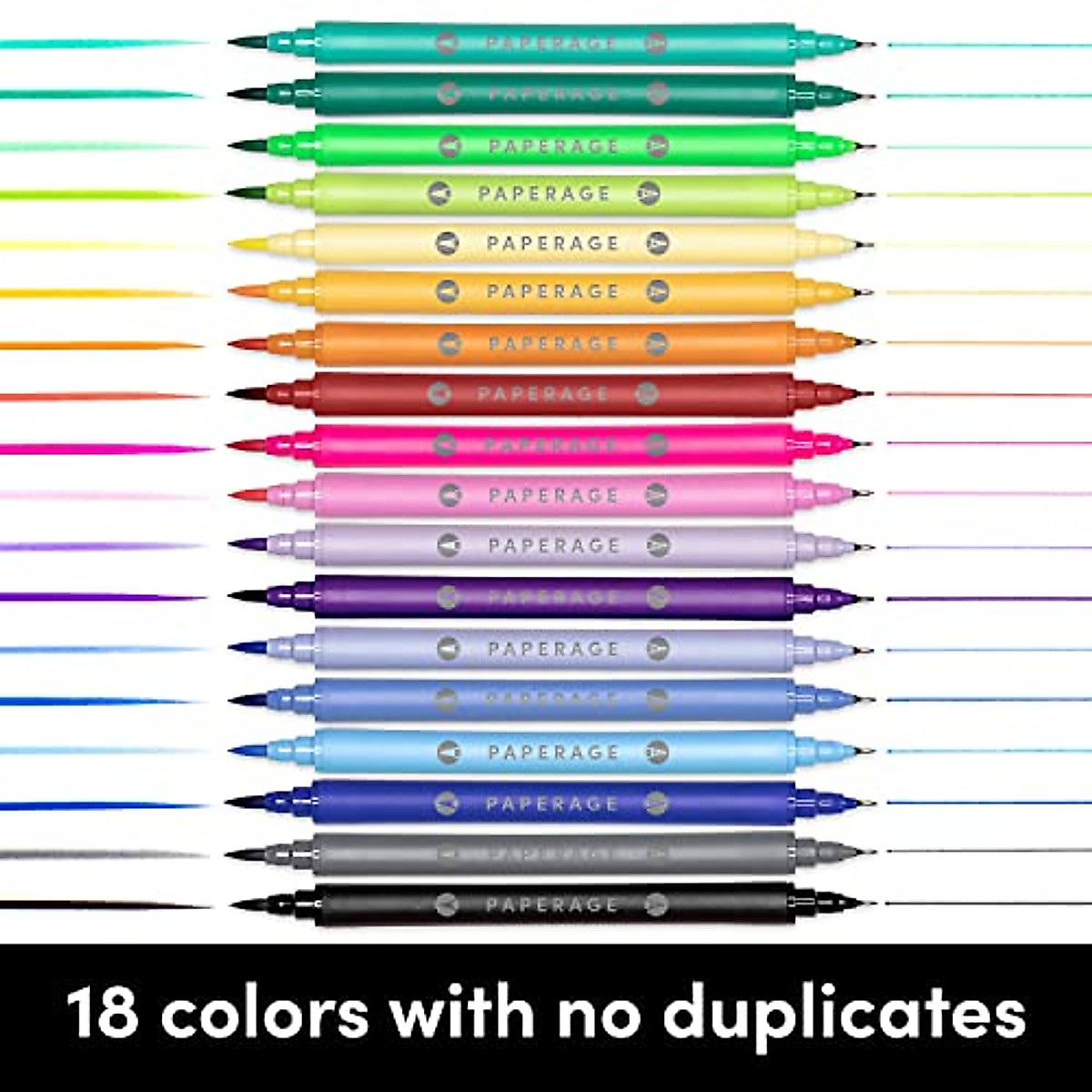 PAPERAGE Dual Tip Brush Pens (4.0mm Brush Tip + 0.5mm Fine Tip), Rainbow, 18 Pack Dual Tip Brush Pen Set for Drawing, Hand-Lettering, Calligraphy, Journaling and More