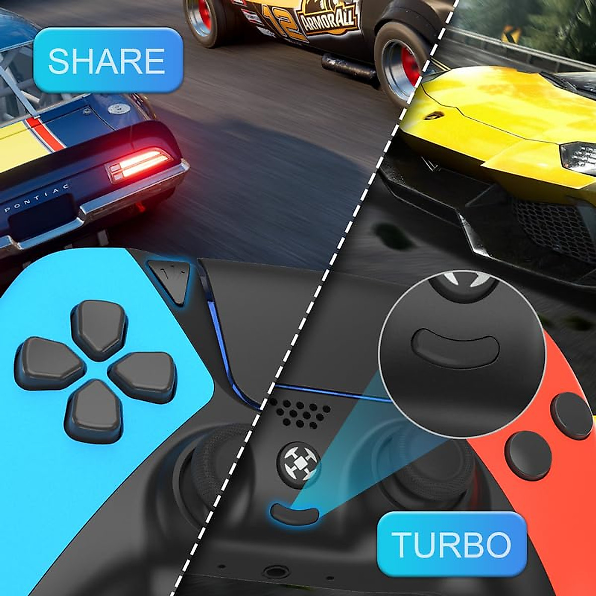 Wireless Controller for PS4 Controller,Wiv77 Ymir Elite Gaming Controller Compatible with Playstation 4 Controller with Turbo/Mapping Buttons/1200mAH Battery,Scuf Controller for Kids/Men/Women,BlueRed