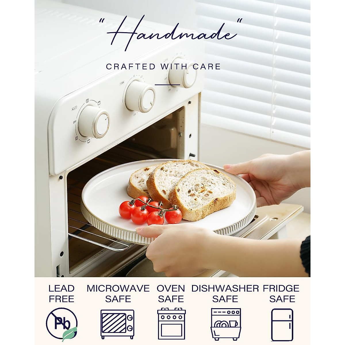 getstar 10.5” Ceramic Dinner Plates, Set of 4, Microwave & Dishwasher Safe, Salad Pasta Deep Plates with Embossments Set of 4