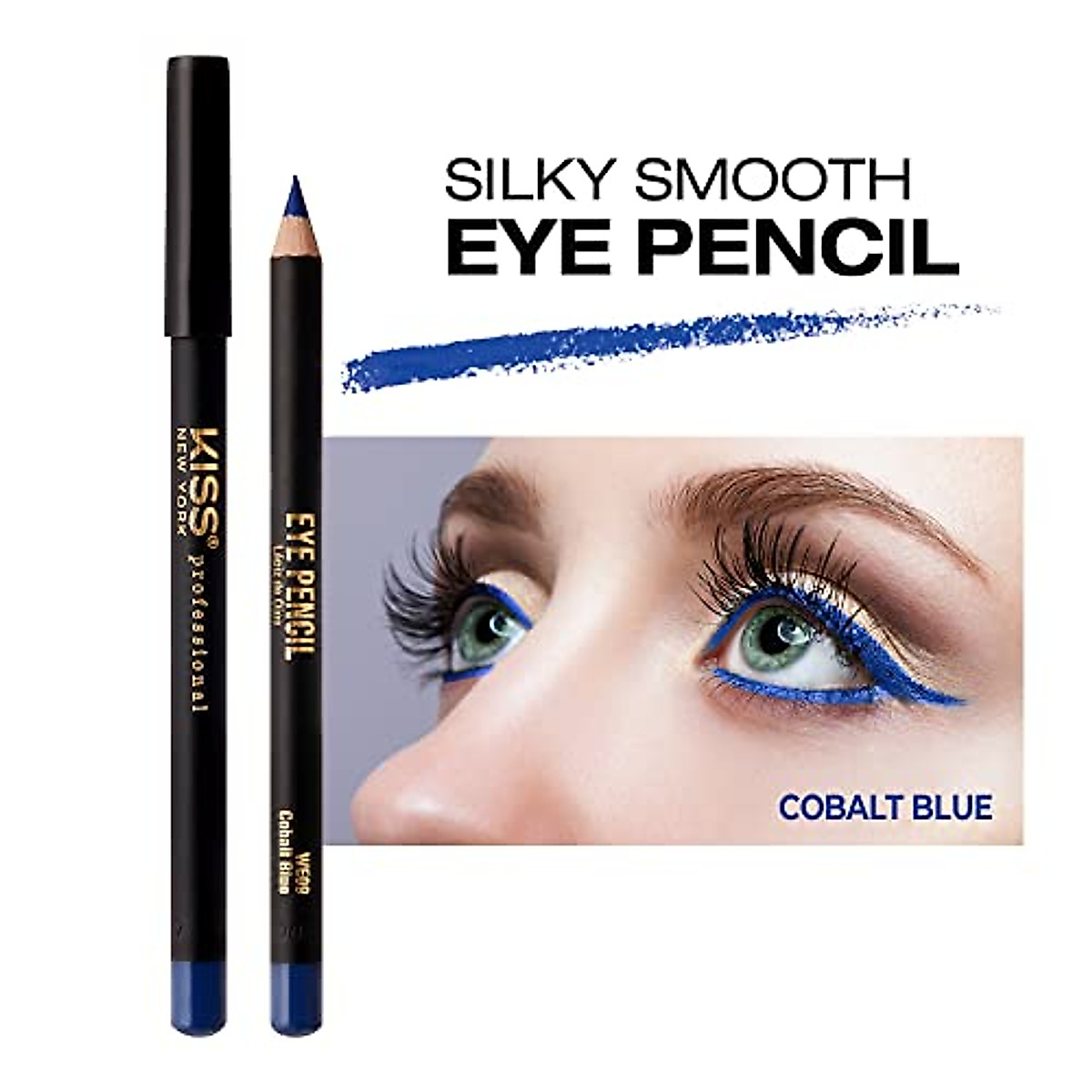 KISS NEW YORK Professional Slim Eye Pencil, Creamy Soft Eye Liner, Smooth Long-Lasting Rich Eyeline Color, Natural Eye Makeup, Water-Resistant (Cobalt Blue)