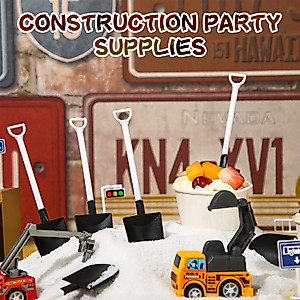 Novelty Mini Shovel Spoons for Dessert Disposable Plastic Shovel Shaped Spoons Mini Dessert Spoons for Ice Cream Cake Pudding Yogurt Family Construction Birthday Party Supplies (150 Pcs, Black)