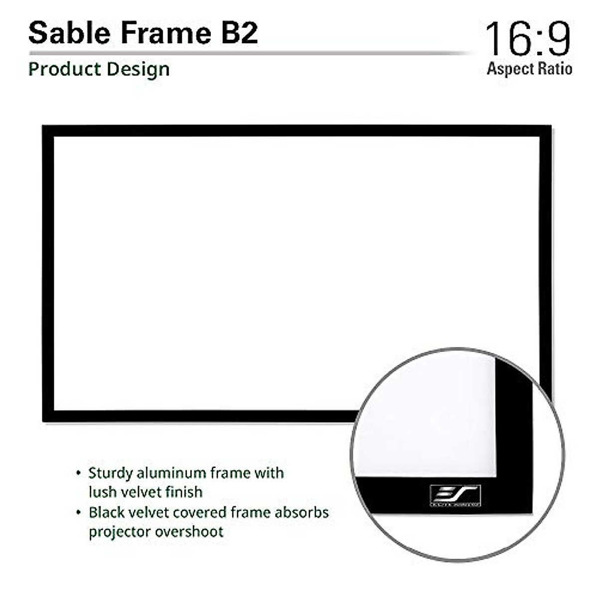 Elite Screens Sable Frame B2 120-INCH Projector Screen Diagonal 16:9 Diag Active 3D 4K 8K Ultra HD Ready Fixed Frame Home Movie Theater Black Projection Screen with Kit, SB120WH2, CineWhite UHD-B