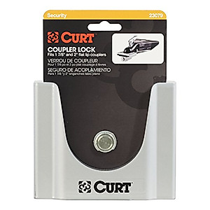 CURT 23079 Powder-Coated Aluminum Trailer Tongue Lock, Fits Most 2-Inch, 1-7/8-Inch Couplers , grey