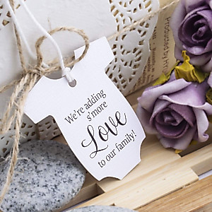 Summer-Ray 50pcs Baby Onesie Adding S'More Love to Our Family Baby Shower Favors Gift Tags Thank You Tags (White)