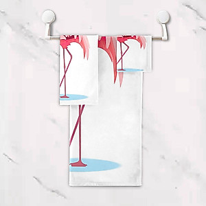 Flradish Pink Flamingo Towels 3 Pack Bath Towels for Bathroom Set Soft Cotton Highly Absorbent Lightweight & Quickdry Towel Set 1 Bath Towel,1 Hand Towel,1 Washclothe