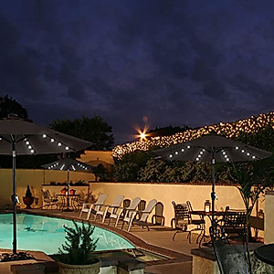 MASTERCANOPY Patio Umbrella with 32 Solar LED Lights -8 Ribs (7.5ft,Brown)