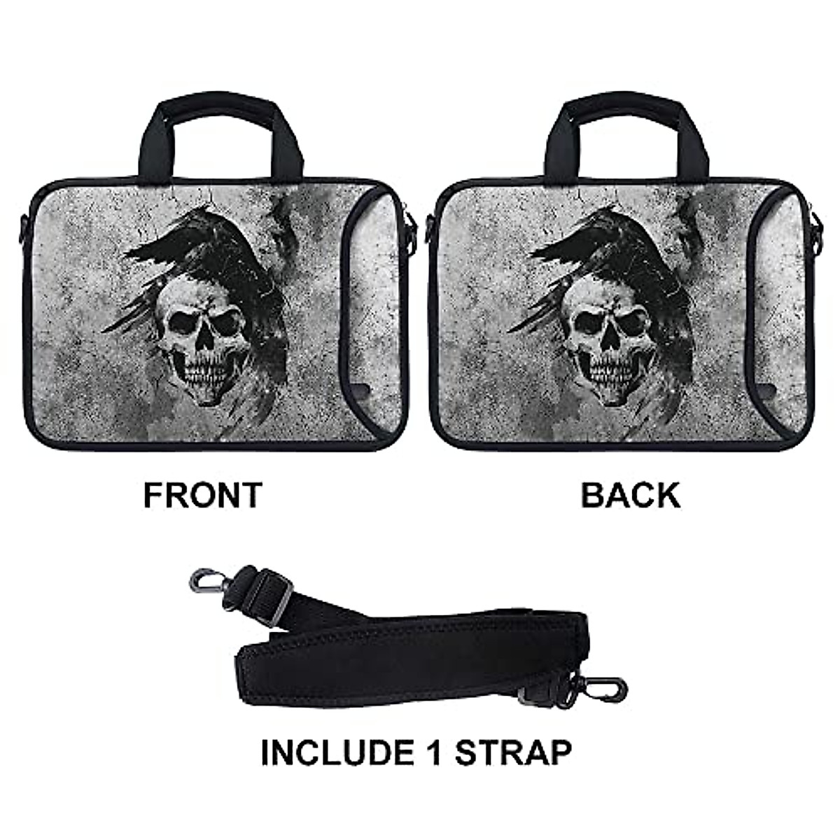 WIRESTER 15 inch Laptop Tablet Sleeve Shoulder Bag Carrying Case with Adjustable Strap Compatible with Asus Dell Lenovo HP Sony Acer - Gray Skull Raven