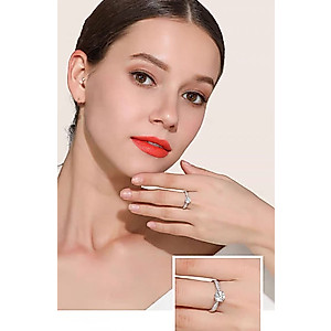 JINAO 925 Sterling Silver Engagement Rings Center 1 Carat D Color Micro pave double-row cubic zirconia Moissanite Ring Anniversary Wedding Engagement Rings Jewelry Gift for Women