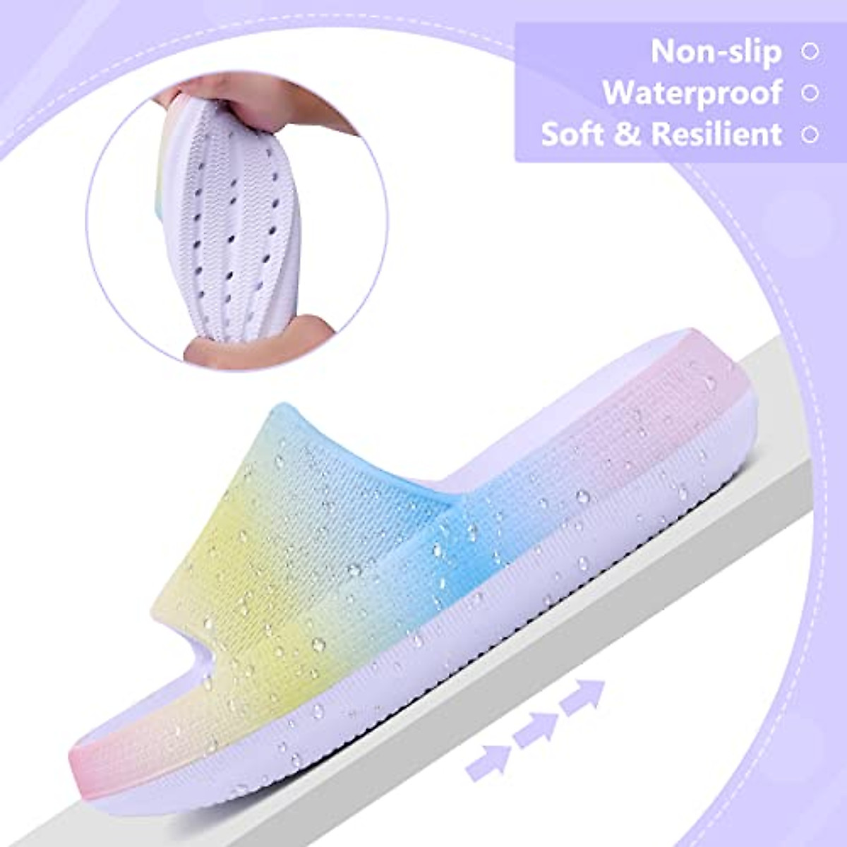 FJPTREN Kids Cloud Shoes Girls Boys Slippers Sandals Cushioned Non Slip Slippers Lightweight Shower Shoes Kids Platform Thick Sole Slides Kids Slip on Sandals Rainbow Size 13 M Little Kid