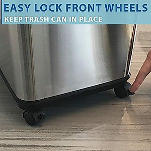 iTouchless Glide 13 Gallon Sensor Trash Can with Wheels and Odor Control System Stainless Steel Silver Rectangle Fingerprint Proof Seal On-Off Switch