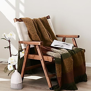 ZonLi Throw Blanket, 50" x 60" Yellow Decorative Classic Blankets with Tassel for Couch, Bed, Sofa, Chair, Outdoor, Cozy Warm Lightweight Blankets (Brown& Yellow)