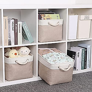 Bidtakay Baskets Set Fabric Storage Bins-Beige Bundled Baskets of 2 Large Baskets 16" X 11.8" X 11.8" + 3 Medium Baskets 15" X 11" X 9.5" for Organizing, Closets