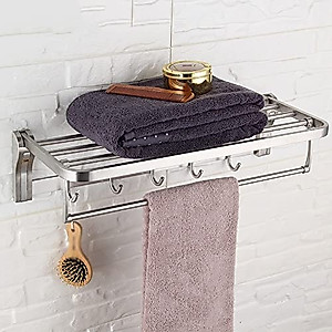 UXZDX Towel Rack Shelf with Hooks Movable Bar Stainless Steel Mount Bathroom Accessories (Color : D, Size : 580mm)
