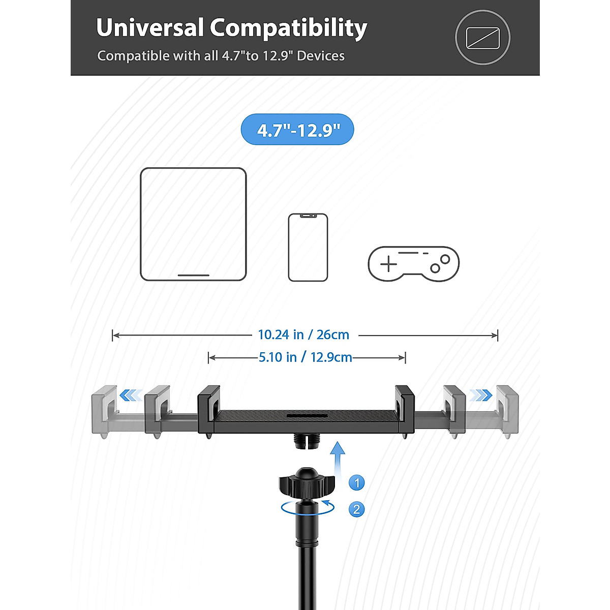 Tablet Stand Holder for Bed, Gooseneck Mount with Adjustable Flexible Arm Compatible with iPad Air Pro Mini, Samsung Tab, Nintendo Switch Kindle Other 4.7"-12.9" Device