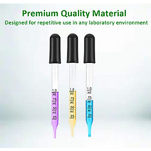 Pack of 12 Graduated 1ml, Glass Dropper with Black Suction Bulb, Medicine Eye Droppers 4" Straight Tip Calibrated for Essential Oils, Science Laboratory Medicine Art Liquid Plant Nutrients