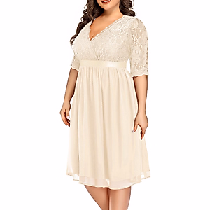 Pinup Fashion Champagne Dress Women Plus Size Bridesmaid Wedding Guest Short Homecoming Prom Formal Cocktail Lace Chiffon Midi Dress