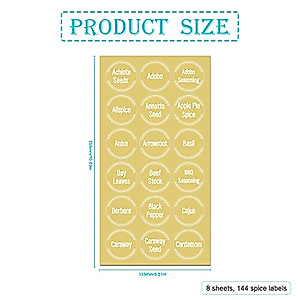 144 Pcs Transparent Spice Labels, Numbers for Jar Organization, Food Labels Waterproof Kitchen Seasoning Names Label, Preprinted White Letters Pantry Stickers (Transparent)